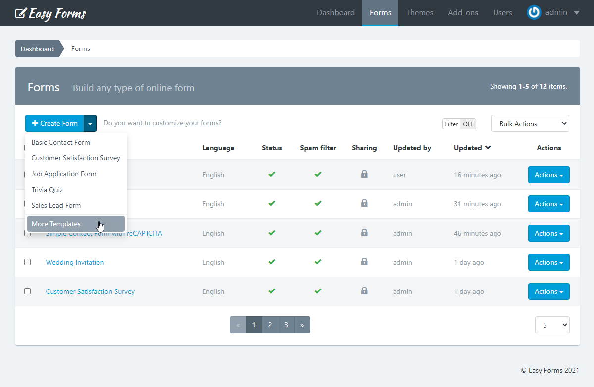 Template Manager - Templates - Easy Forms